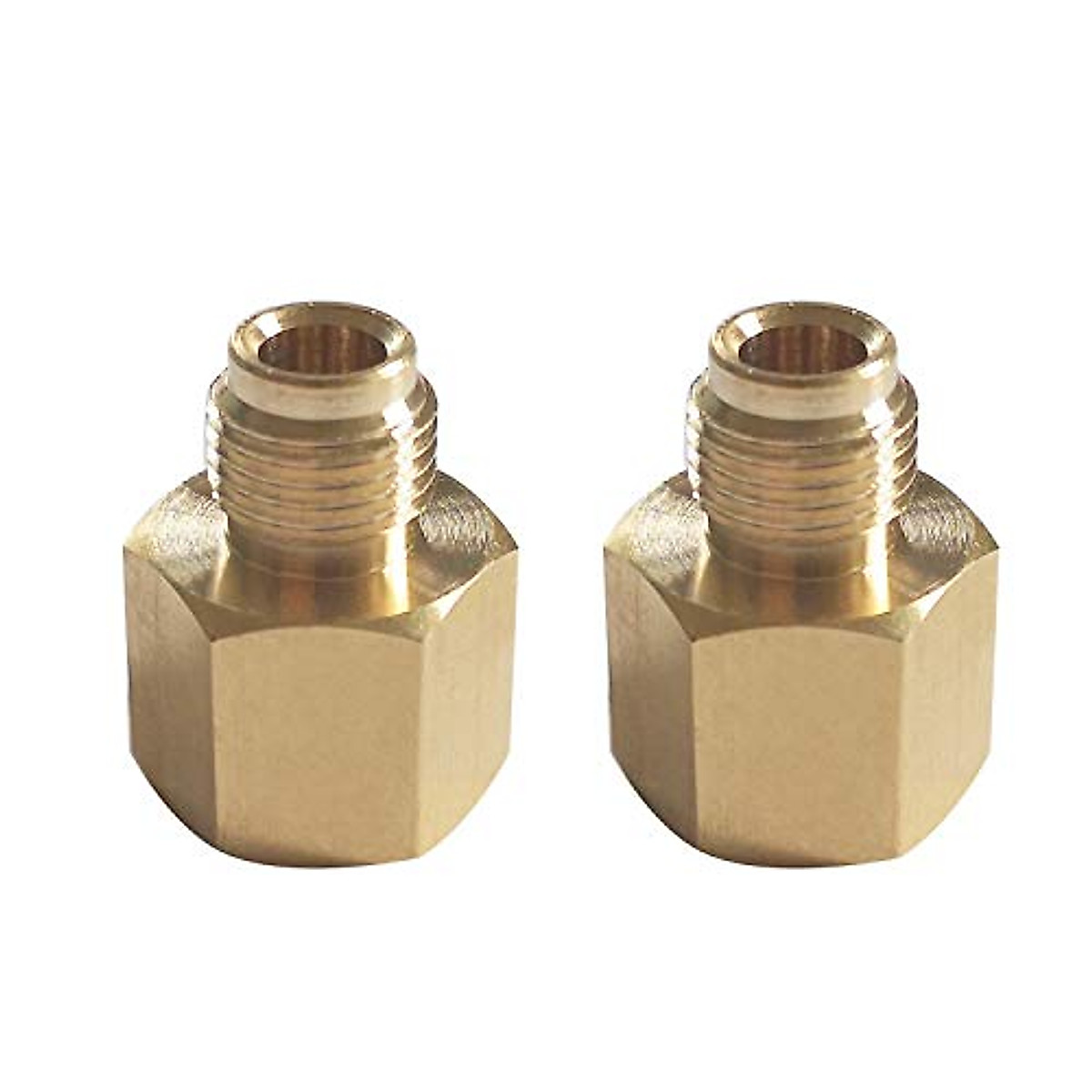 MENSI 1/4" Female Pipe NPT x 1/4" Inverted Male Flare（7/16-24UNF） Brass Convert Adapter Fitting Components for RV Propane Pigtail Hose Pack of 2