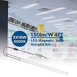 jimwhen 4FT Magnetic LED Troffer Retrofit Kit, 2x4 FT LED Retrofit Kit,36W,5000K Daylight White,Super Bright 5400LM,0-10V Dimmable,T8 T10 T12 Fluorescent Replacement,UL Cert,Quick Easy Install