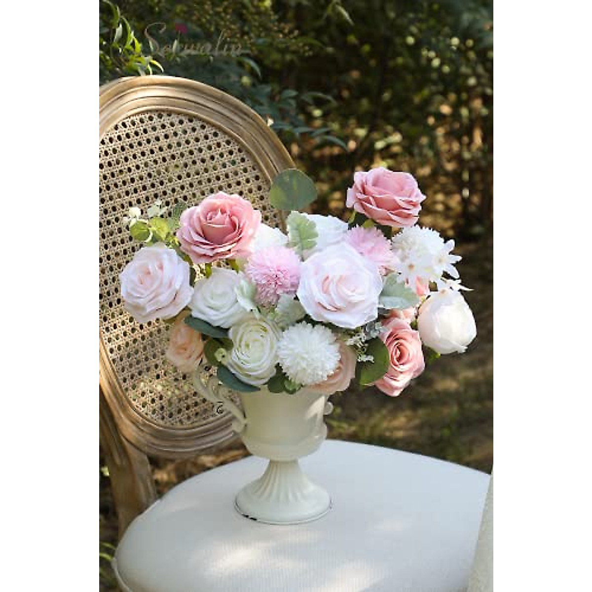 Serwalin Artificial Flowers Fake Silk Flowers for DIY Wedding Bouquets Cake Decoration Mixed Roses Combo Blush Pink and White Flower Centerpieces Arrangements for Party Table Chair Decor