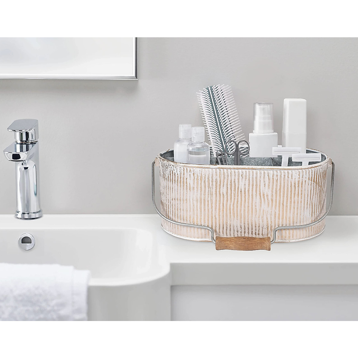 Galvanized Metal Caddy with 4 Compartments, Kitchen Utensil Holder, Metal Caddy, Picnic Caddy, Rustic Farmhouse Galvanized, Multipurpose Storage Bin, Metal Garden Planters- Hammered - Antique Grey