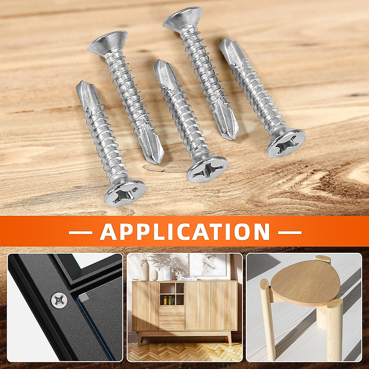 #6 x 1/2" Flat Head Self Drilling Screws Sheet Metal Screws, 410 Stainless Steel, 100 PCS