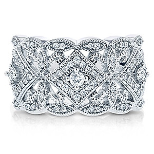 Kobelli Diamond Antique Style Filigree Wide Anniversary Ring 1/2 carat (ctw) in 10K White Gold, Size 10, White Gold