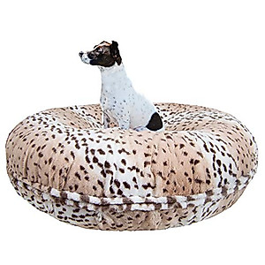 BESSIE AND BARNIE Signature Aspen Snow Leopard Luxury Extra Plush Faux Fur Bagel Pet/Dog Bed (Multiple Sizes)