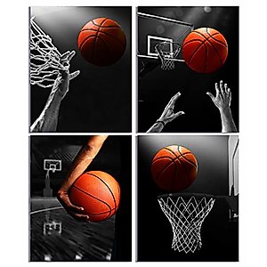Huagreny Basketball wall art painting, gift for basketball fans, suitable for places room, living room, gym, bathroom, toy room,  set of 4, 8 X10 ins UNFRAMED 