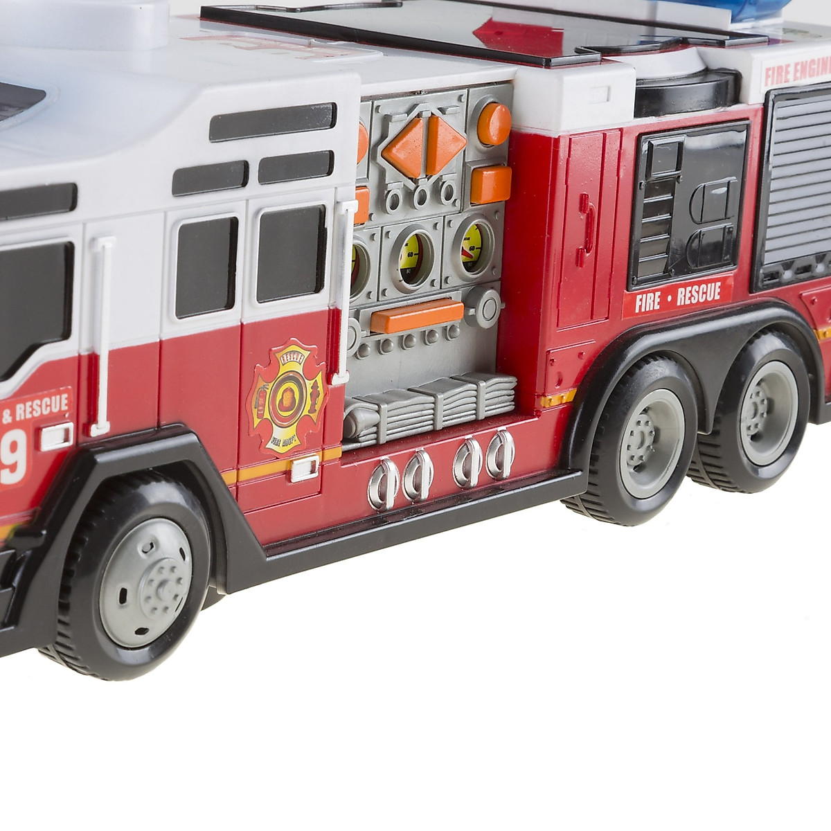 Hey! Play! Toy Fire Truck with Extending Ladder, Battery-Powered Lights, Siren Sounds and Bump-n-Go Movement for Toddlers Boys and Girls