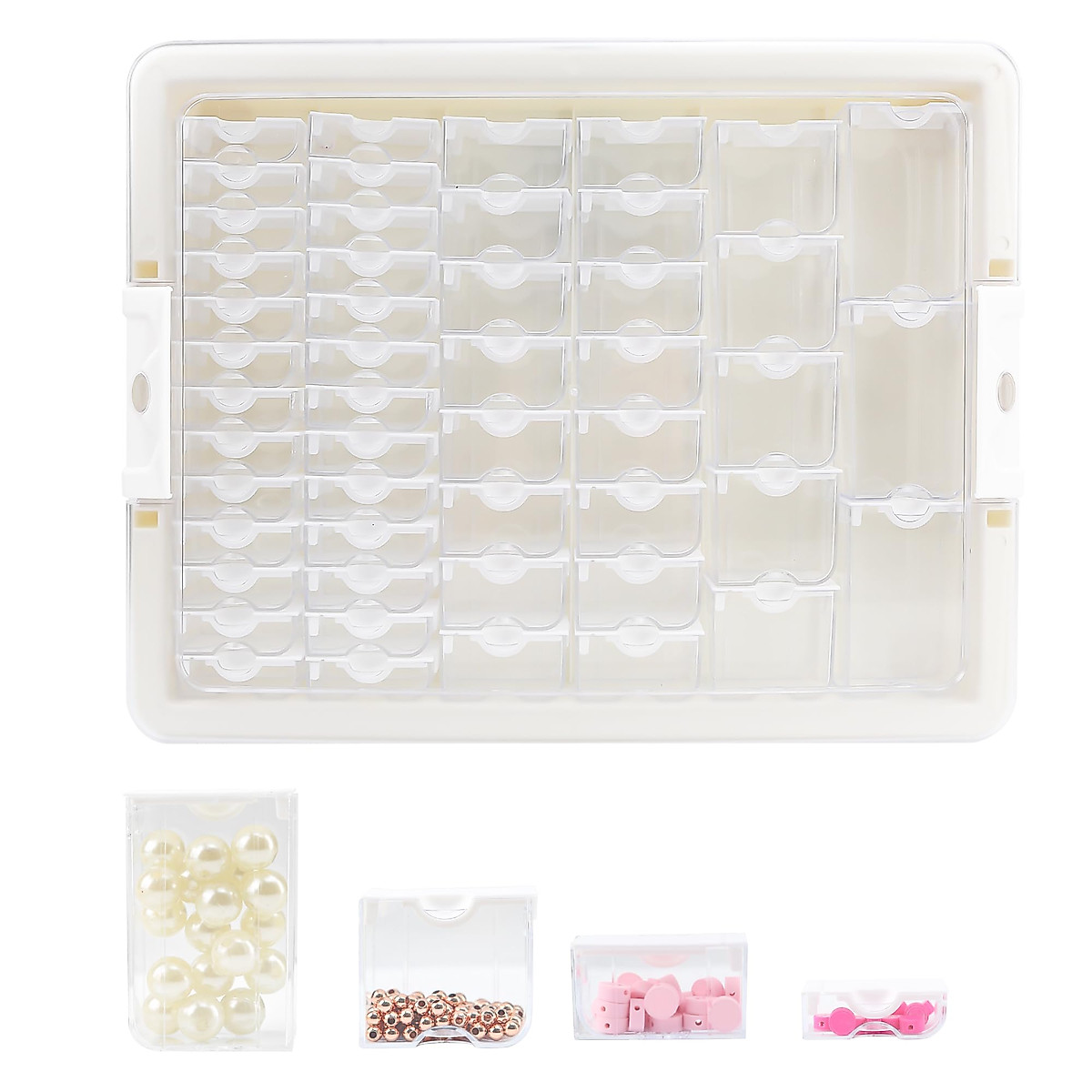 Diamond Bead Organizer Storage System, 50 Tray Containers, Removable Clear Plastic Snap Shut Lid Solution for Various Rhinestone Jewelry Painting Drill DIY Nail Art Cross Stitch Tool, Other Small Item