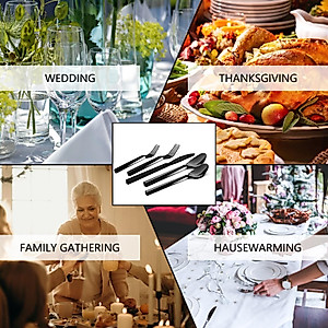 Cubic Black 20-Piece Silverware Set, 18/10 Forged Stainless Steel Flatware, Mirror Polished Modern Cutlery Set, Service for 4, Dishwasher Safe