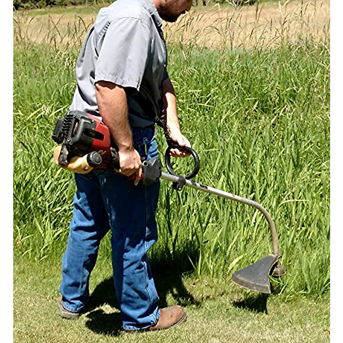 Sling Swing Adjustable Weed Eater & Grass String Trimmer Harness Shoulder Strap w/ Shock Bungee, Quick Detach Swivel, Ambidextrous, Limb Strain & Arm Stretch Tool - Professional Comfort Garden Tools