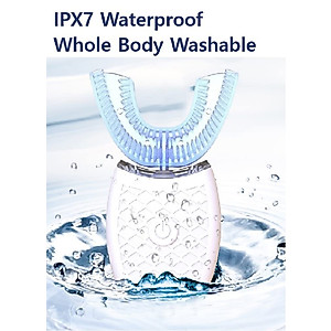 CeqCin Adult Sonic Electric Toothbrush Set U-Shaped Toothbrush 4 Modes Built-in Smart Timer Teeth Whitening Hands Free Toothbrush(Pink)