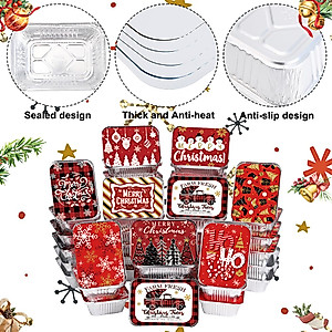 DIYDEC 36PCS Christmas Aluminum Food Containers with Lids 9 Styles Merry Christmas Foil Leftover Containers Disposable Cookie Tins Storage Pans for Winter Holiday Gift Giving Party Supplies (Style A)