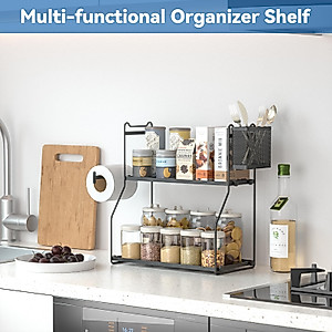 CLESOO 2-in-1 Bathroom Countertop Organizer - Multifunctional Countertop Shelf with Basket and Toilet Paper Holder - Bathroom and Kitchen Organizer for Hair Dryer, Cosmetics and Toiletries