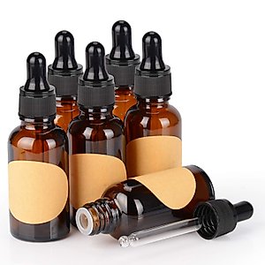 stonylab 30ml (1 oz) 6-Pack, Glass Dropper Bottle, Empty Glass Bottle with Glass Dropper, Inner Plug and Label for Essential Oils Aromatherapy Fragrances