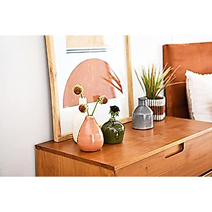 Main + Mesa Stoneware Bud Vases in Crackle Glaze, Olive/Terracotta Tones, Set of 4