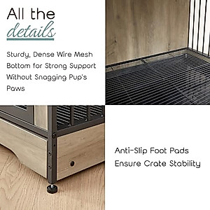 DOSSMBOLA 75'' Large Dog Crate Furniture for Large Dog or 2 Medium Dogs, Wooden Dog Kennel Dog Crate with Pull Out Tray and Removable Divider, TV Stand XXL Dog Cage - Gray