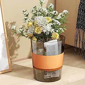 Zhongren Small Trash Can Plastic Wastebasket Foldable 2.64 Garbage Container Bin Clear Round Trash Can for Bathroom Kitchen Offices Laundry Room Outdoors Camping (Orange)