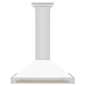 ZLINE 36 in. Autograph Edition Convertible Stainless Steel Range Hood with White Matte Shell and Polished Gold Accents (KB4STZ-WM36-G)