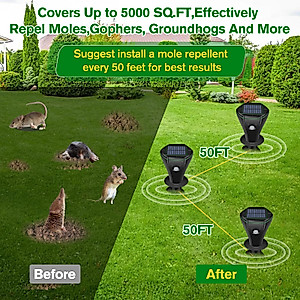 Ultrasonic Mole Repellent Outdoor, 2024 Upgrade Mole Repellent Solar-Powered for Lawn Garden Yard, Mole and Vole Repellent Waterproof, Effectively Repels Gophers Snake Chipmunks Groundhogs, 4P-Black
