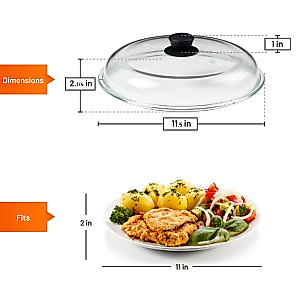 Bezrat Microwave Glass Plate Cover | Splatter Guard Lid with Easy Grip Silicone Handle Knob | 100% Food Grade | BPA Free and Dishwasher Safe | Fits Plates and Bowls 11 x 2 inches (Black)