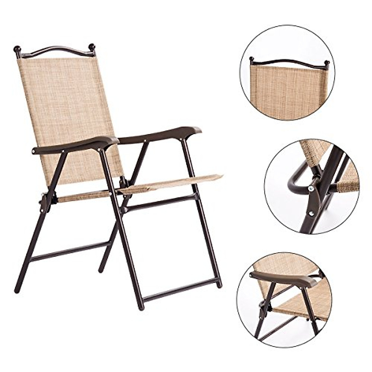 Giantex Set of 2 Patio Folding Chairs, Sling Chairs, Indoor Outdoor Lawn Chairs, Camping Garden Pool Beach Yard Lounge Chairs w/Armrest, Patio Dining Chairs, Metal Frame No Assembly, Yellow