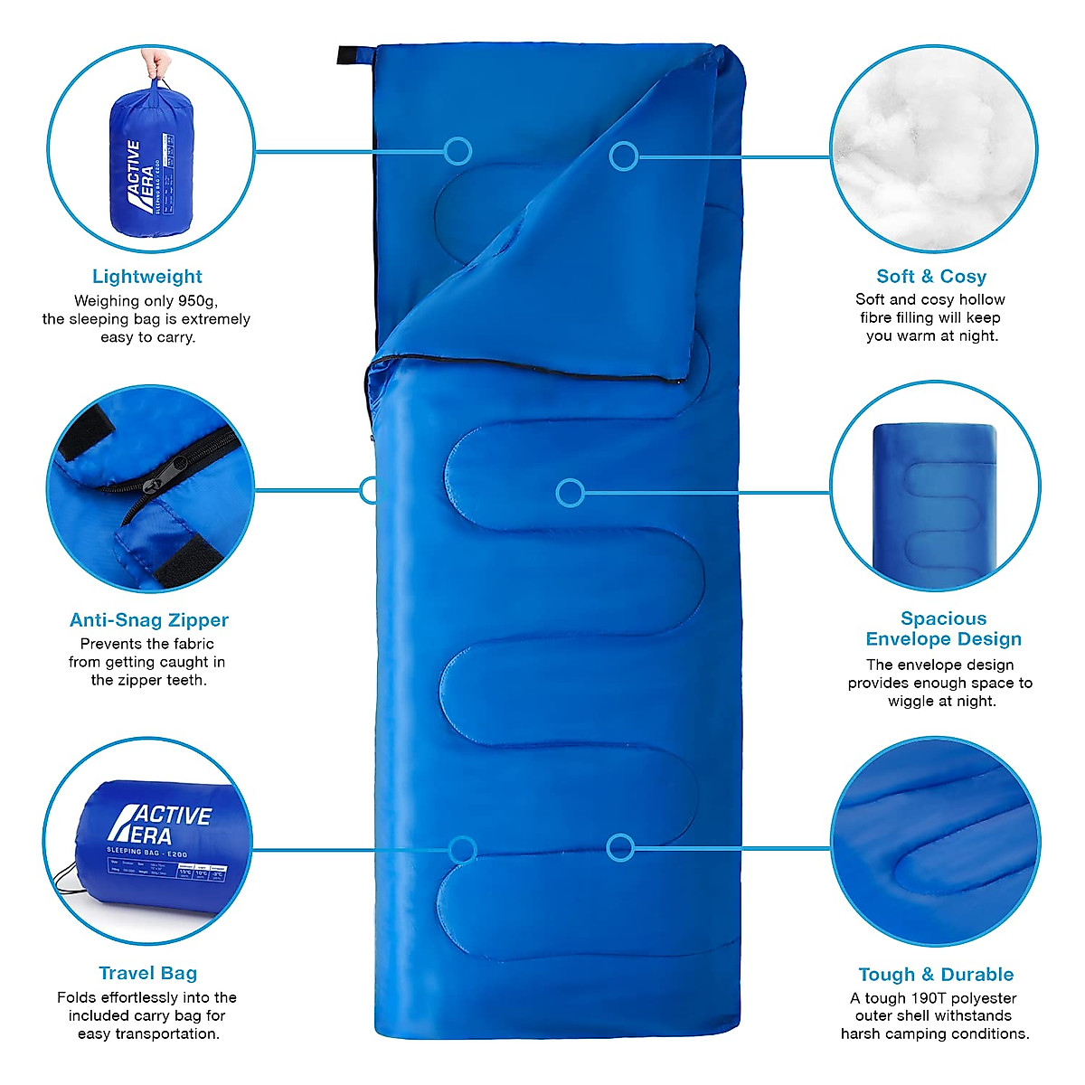 Active Era Ultra Lightweight Sleeping Bag Indoor & Outdoor - Compact, Ultralight Sleeping Bag for Warm Weather - Sleeping Bag for Camping, Warm Weather, Sleepovers, Fishing, Outdoor Camping and Hiking
