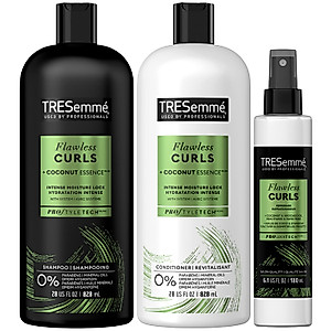 TRESemmé Pro Care Curls Shampoo and Conditioner Set Plus Flawless Curls Leave-In Conditioner Spray with Coconut Oil - Sulfate-Free Shampoo & Conditioner, Hair Care Gift Set for Women (3 Piece Set)