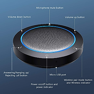 GOGOCOOL Bluetooth Speakerphone,Noise Reduction Conference Speaker with Mic,USB/Dongle/Bluetooth Connection,Enhanced Voice Pickup,Compatible with Meeting Apps for Home Office,Black