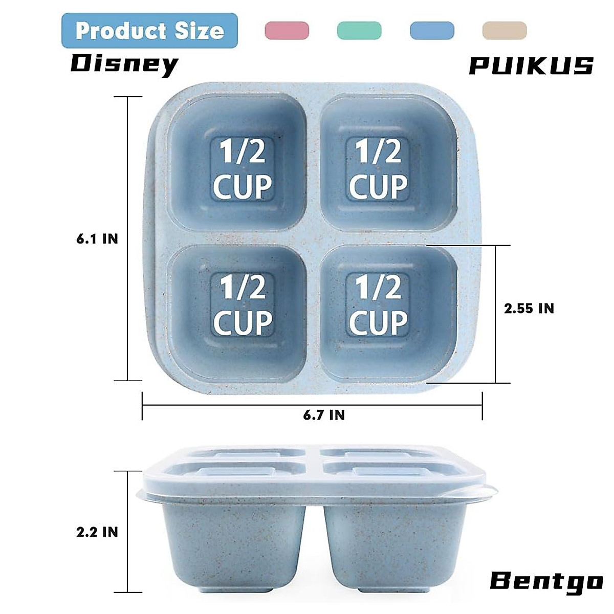 TurtingAs Snack Containers, 4 Pack Reusable Bento Snack Box, 4 Compartments Meal Prep Lunch Containers for Kids Adults, Divided Food Storage Containers for School Work Travel