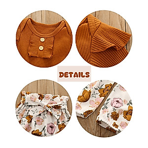 Kislio Newborn Baby Girls Clothes Ribbed Ruffled Romper+Floral Pants+Headband Infant Outfit Set