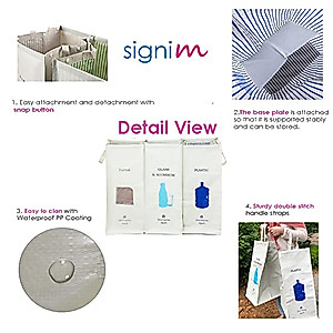 Signim 413 Separate Recycling Waste Bin Bags for Kitchen Home Recycle Garbage Trash Sorting Bins Organizer Waterproof Baskets Compartment Container, White (Set of 3 Pack)