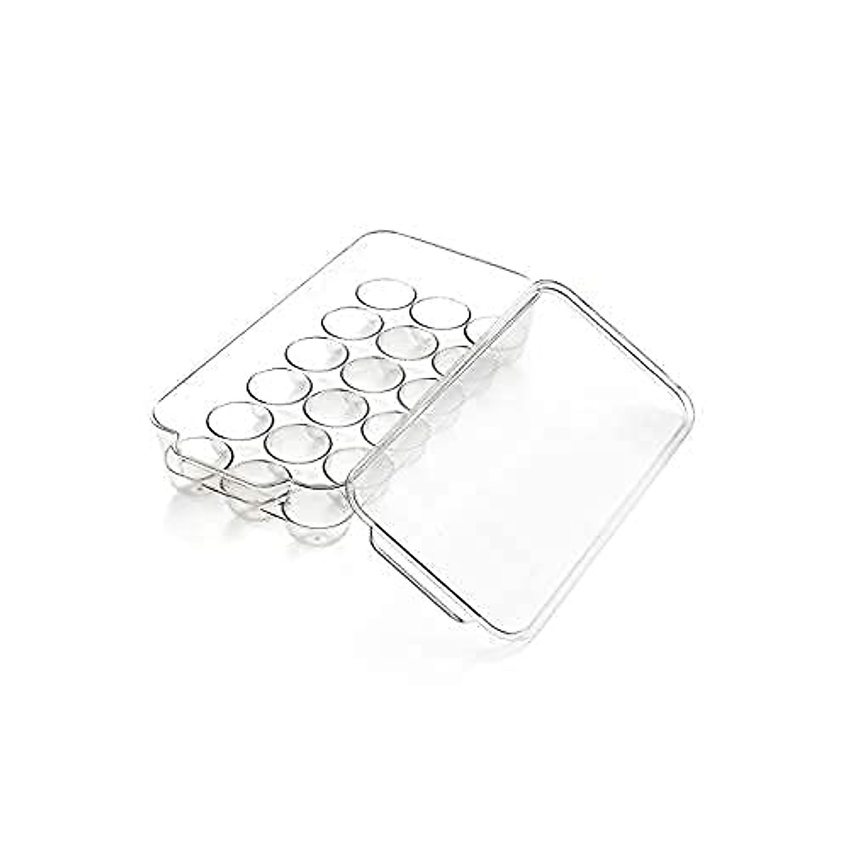 JINAMART Stackable Plastic Egg Holder for Refrigerator, Fridge Fresh Eggs Organizer Tray with Lid & Handles, Deviled Egg Storage Drawer for Countertop, Containers, Stores 18 Egg, Clear (Set of 2)