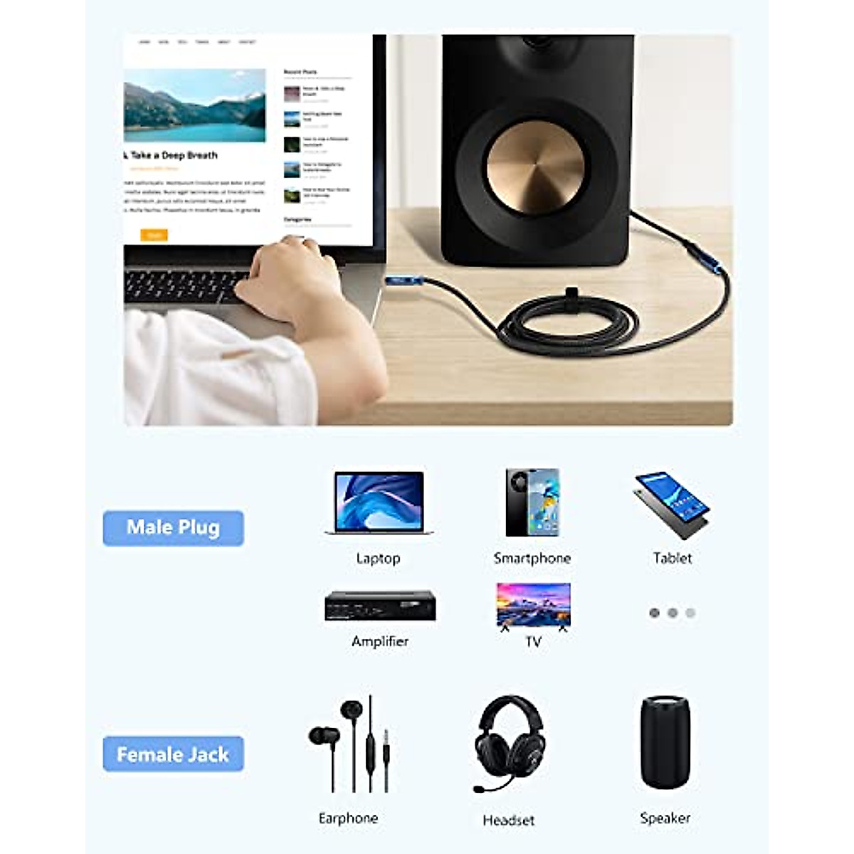 MillSO Headphone Extension Cable 3.5mm Male to Female 4 Pole TRRS Extension Cable [Nylon Braid] Stereo Aux Extension Cable Audio Cord Extender for PC, Smartphone, Speaker - Young Series (4ft/1.2m)