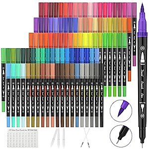 Dual Tip Coloring Markers,100 Color Brush Pens Set, Kids Adults Artist Fine Point Marker Pens, Watercolor Pens for Lettering, Drawing, Journaling, Note taking, Writing