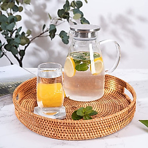 Isla's Creations Round Rattan Serving Tray – Woven Rattan Decorative Tray with Handles – Multipurpose Trays for Eating, Storage, Serving Breakfast, Tea, Snacks – Boho Modern Rattan Tray, 30 x 5 cm