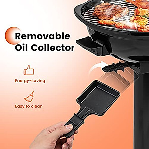 COSTWAY Portable Electric Grill, with Warming Tray, 1600W Heating Element, Adjustable Temperature Control & Removable Grease Tray, Sturdy Stand, Indoor & Outdoor BBQ Grill for Patio & Backyard (Red)