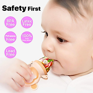 Baby Food Feeder Fruit Feeder Pacifier (2 Pack) - Silicone Fresh Food Feeder with 6 Replaceable Silicone Teething Pacifiers, Infant Teething Toy Teether, Ideal Teething & First Baby Feeding by MICHEF
