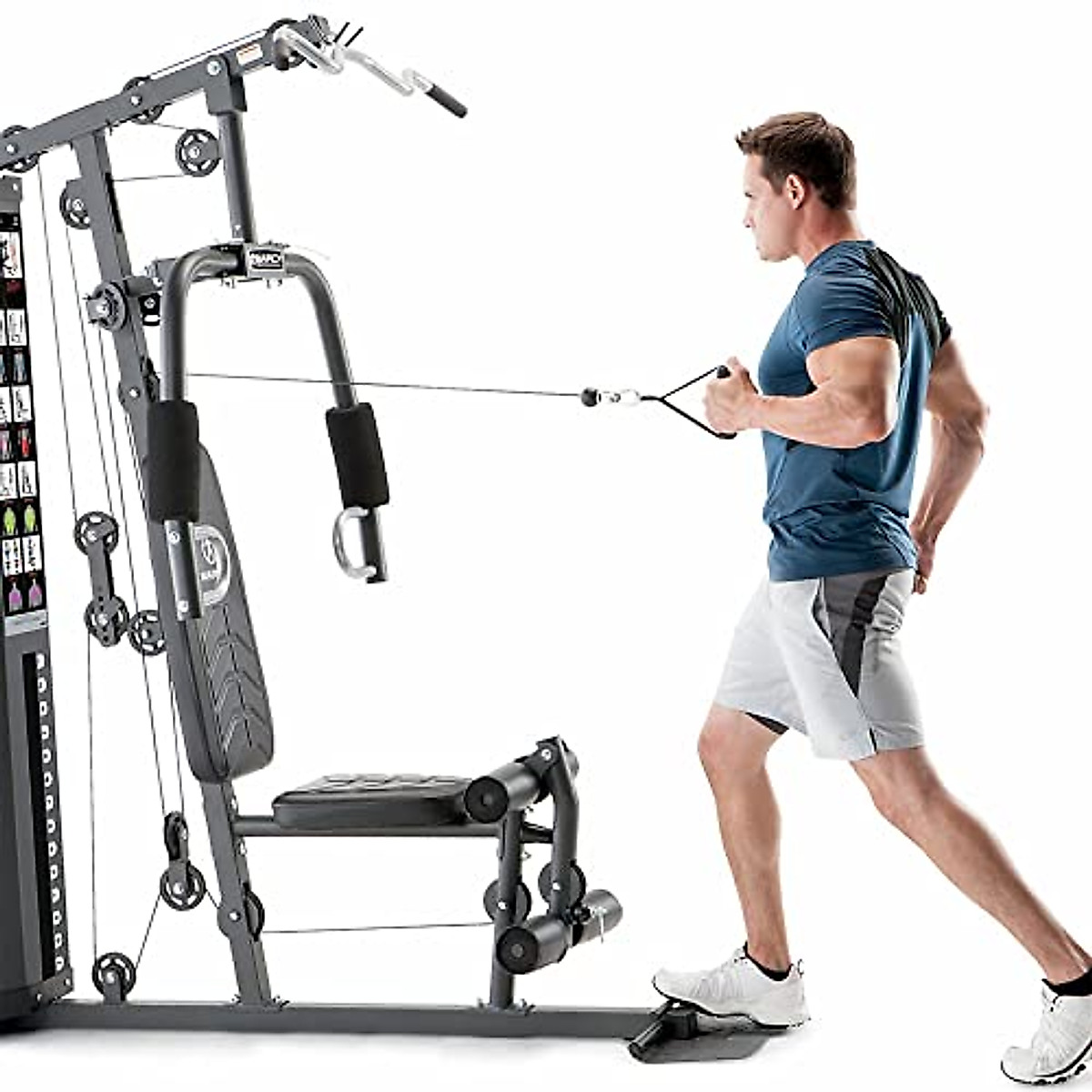 Marcy MWM-4965 Stack Weight Multifunctional Home Gym Workout Station with Pulley, Arm, and Leg Developer for Full Body Fitness, Black