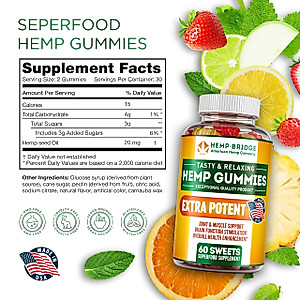 HEMPBRIDGE Pack of 2 Hemp Gummies - Made in USA - Omega 3 Supplement with Hemp Oil - Fruity Gummies for Joints, Muscles, Relax, Calm, Sleep, Skin and Nails