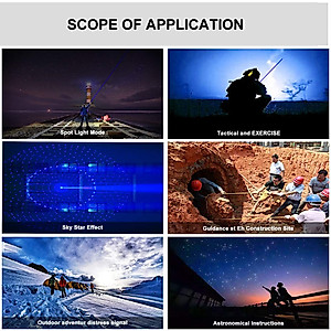 SRDHIN High Power Blue Tactical Flashlight, LED Light, Battery Powered, Adjustable, Suitable for Outdoor Activities