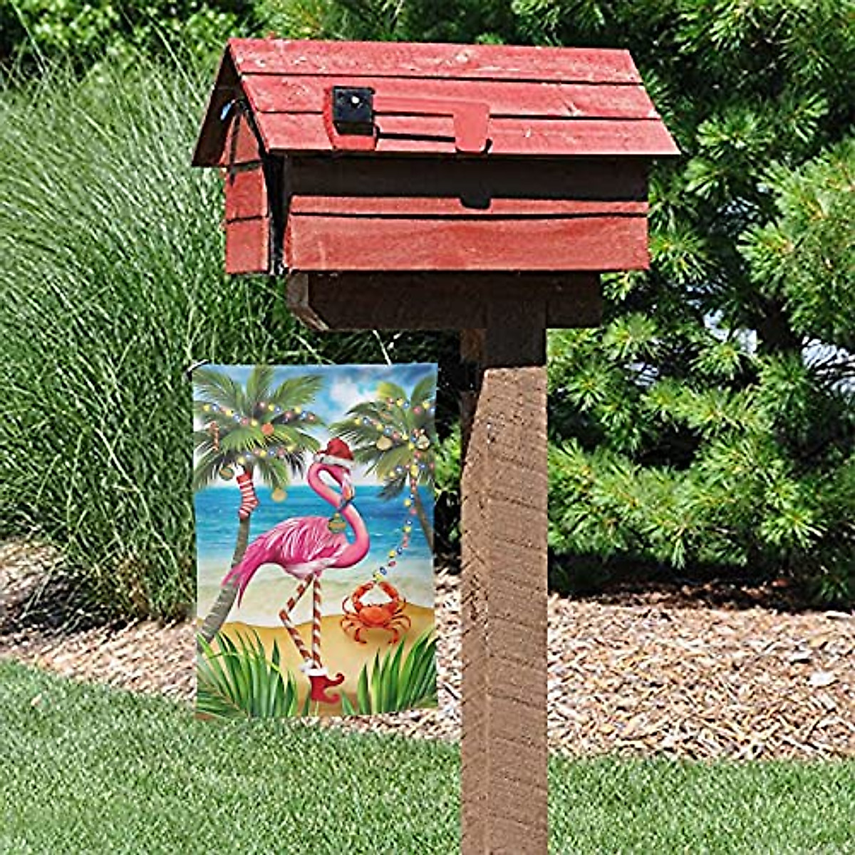 Mr.Tom Merry Christmas Flamingo Garden Flag Double Sided Outdoor Garden Yard Banner Decoration Size 12.5"X18"