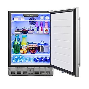KoolMore 23.4” Built-In Mini Fridge for Food and Beverages with Glass Shelves, Stainless Steel Door, Adjustable Temperature, LED Light, for Home, Office, Garage, or Dorm [5 Cu. Ft.] (KM-BIR5C-SS)