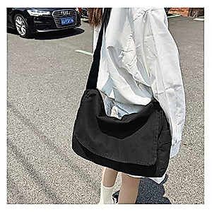 TOP AESTHETICS Female Canvas Fabric Shoulder Bag Student Leisure Medium Size School Book Laptop Pouch Messenger Side Bag (Color : Black)