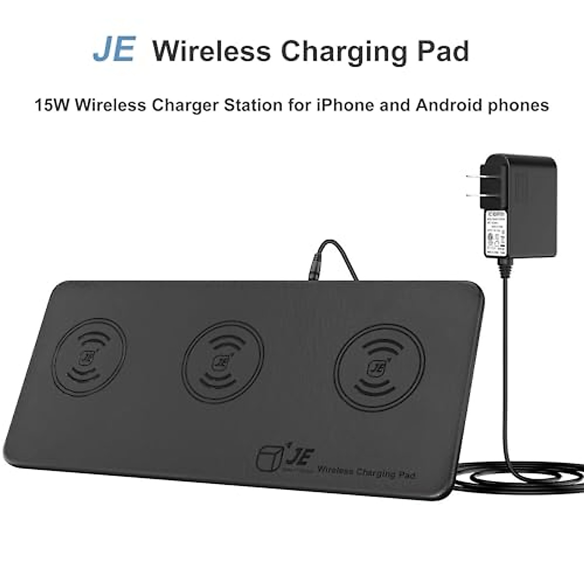 Triple Wireless Charger Pad - 15W Fast Charging Station for Apple iPhone 16/15/14/13/12 Pro/Max/Plus, AirPods, Qi-Certified 3-in-1 Charging Mat for Multiple Devices One-Step Wireless Charging Solution