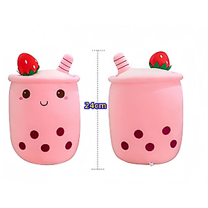 FSRONGXI 2 Pack Boba Plush, Stuffed Bubble Tea Plush Pillow Soft Cute Pearl Milk Tea Hug Pillows for Kids Girls Boys (Brown & Pink)