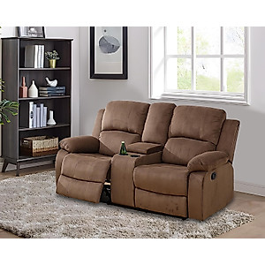 Plithzy Recliner Couch for Living Room, 73" Reclining Sofa Corduroy Fabric, Manaul Recliner Loveseat with Console Storage and Cup Holders (Loveseat, Brown)