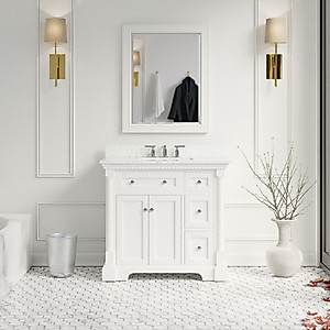 Sydney 36-inch Bathroom Vanity (Engineered Marble/White): Includes White Cabinet with Engineered Marble Countertop and White Ceramic Sink
