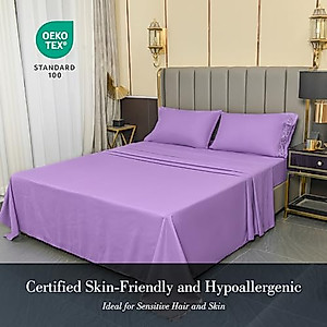 LONAVA King Size Sheet Set - 6 Piece Hotel Luxury Wrinkle-Free Microfiber Sheet, OEKO-TEX Certified, Breathable & Elastic, 16" Deep Pockets, Violet