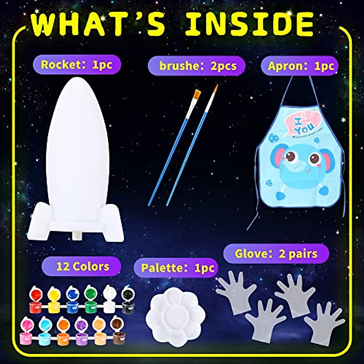 Paint Your Own Rocket Lamp Kit, DIY Rocket Night Light, Arts and Crafts Supplies Kit for Kids, Arts and Crafts Activities for Toddler Boys Girls Toddler, Creativity Paint Kit for Kids Ages 4-8,8-12
