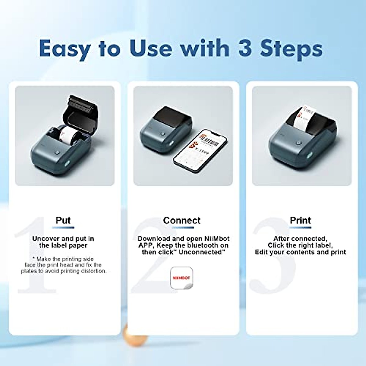 2 Inch Label Printer B1 with Tape, Wireless Bluetooth Portable Sticker Maker, Small Business Thermal Printer, Compatible iOS & Android, for All Purpose Barcode Address Text Labels (Grey)