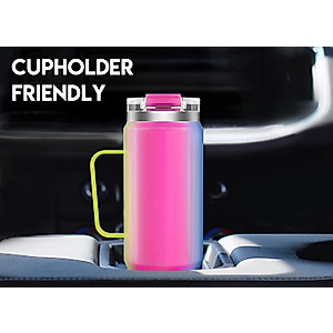 Meoky 40oz Tumbler with Handle, Stainless Steel Travel Mug with 2-in-1 Straw and Sip Lid, Vacuum Insulated Coffee Mug, 100% Leak Proof, Keeps Cold for 34 Hours or Hot for 10 Hours (Carnival)