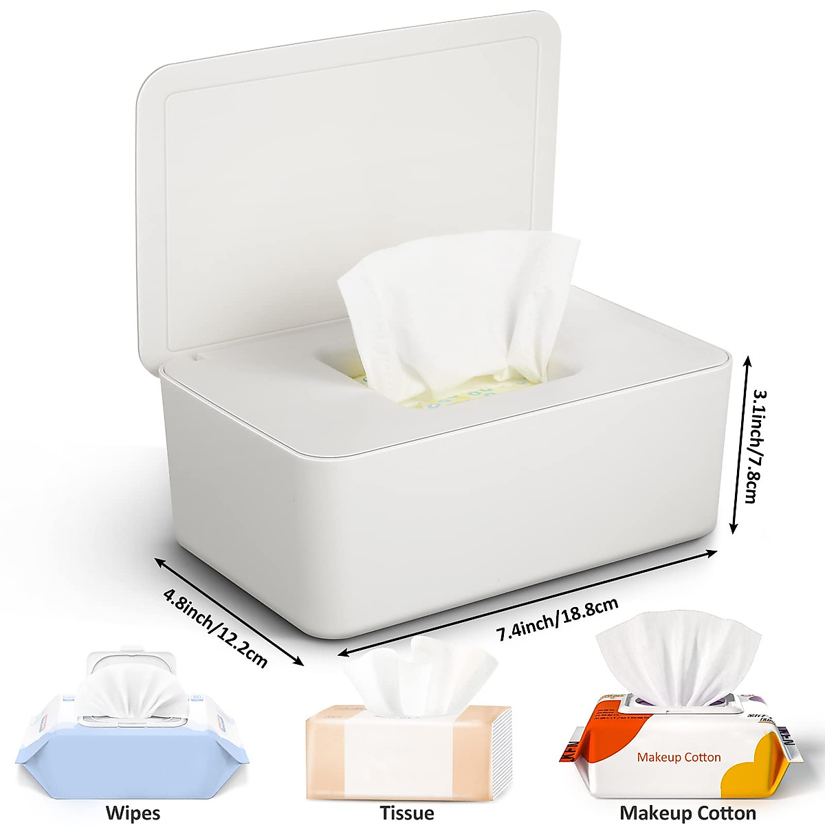Honeydak 4 Pieces Baby Wipes Dispenser Wipe Container Keep Wipes Moist Baby Wipe Holder Easy Open Wet Tissue Storage Non-Slip Box Case